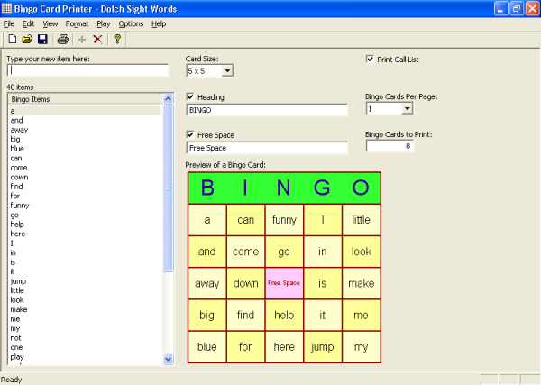 Bingo Card Printer Bingo Card Printer